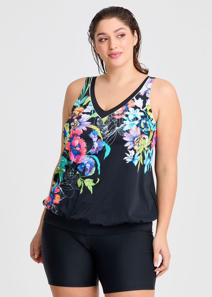 Shop Plus Size Floral V-neck Blouson Tankini, Multi | Taking Shape AU