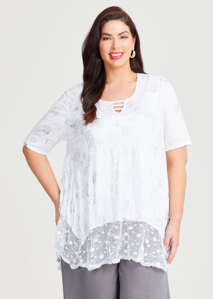 Shop Plus Size Foil Spot Bamboo & Mesh Top, White | Taking Shape AU