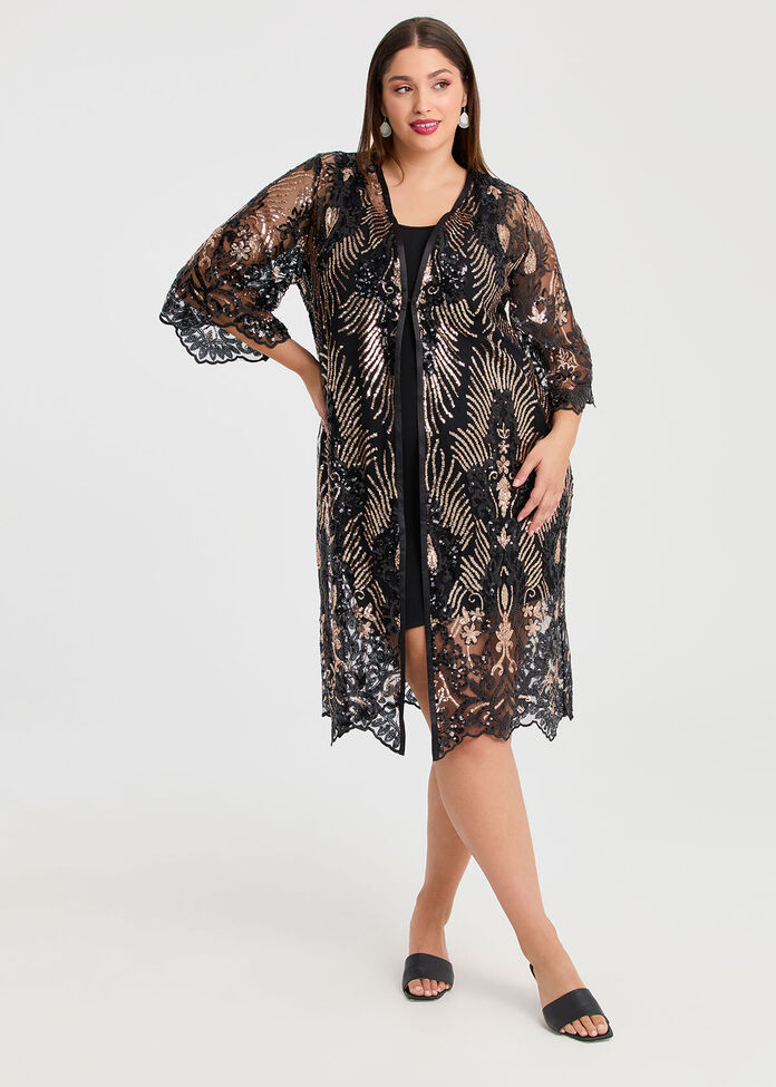 Shop Plus Size Cocktail Glam Sequin Kimono, Black | Taking Shape NZ