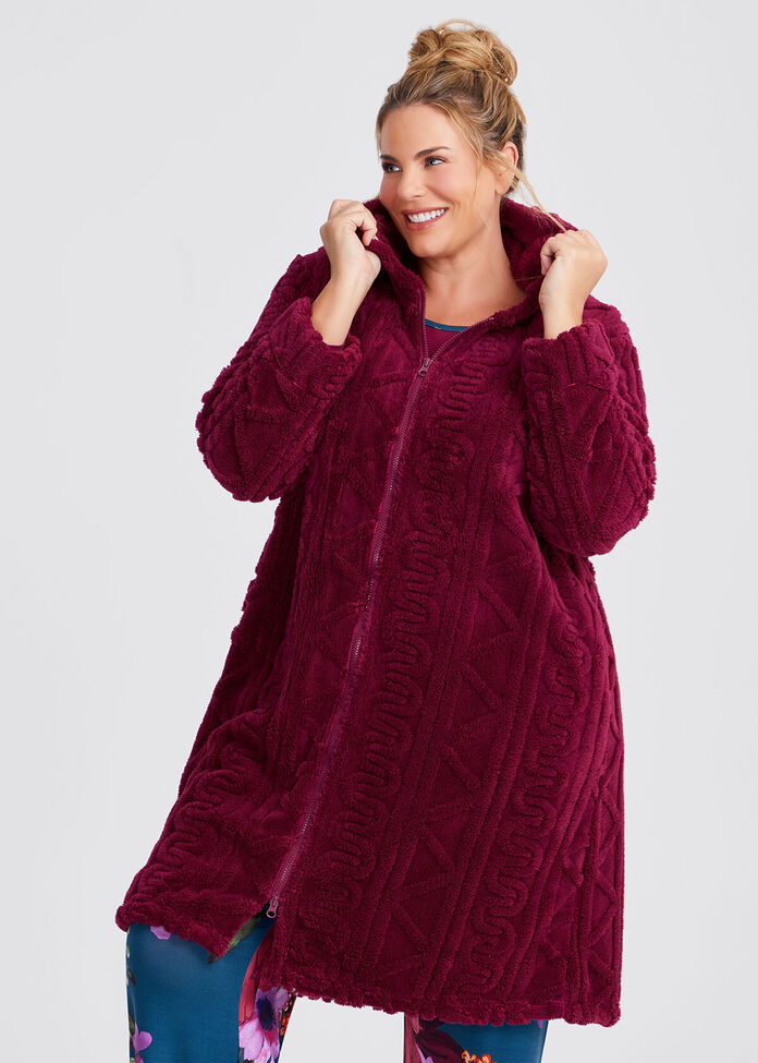 Shop Plus Size Plush Hooded Zip Up Robe, Red | Taking Shape NZ