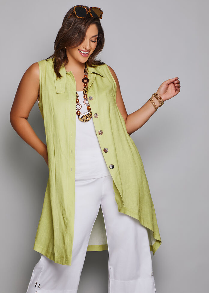 Shop Plus Size Relax Linen Bamboo Vest, Green | Taking Shape AU