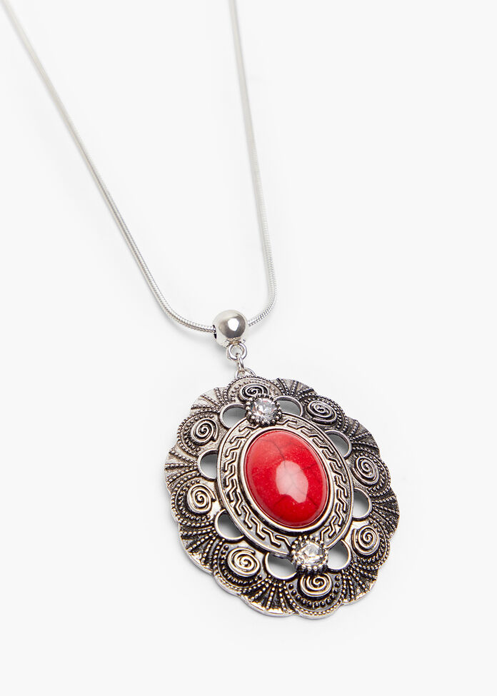 Shop Red Pendant Long Necklace in Red | Accessories | Taking Shape NZ