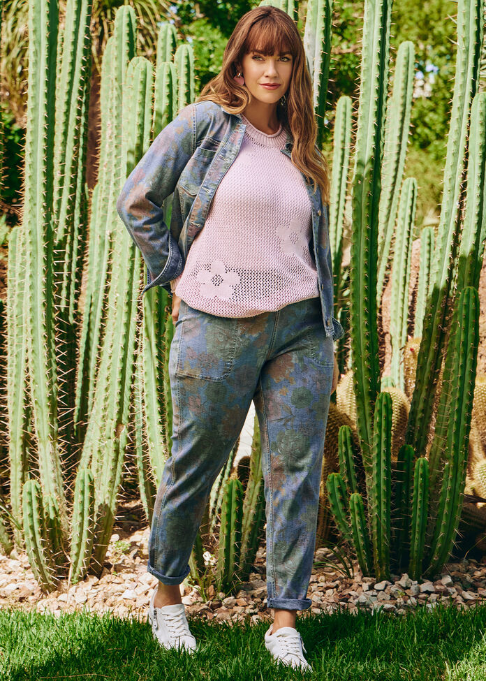 Shop Plus Size Reversible Floral Denim Jogger, Blue | Taking Shape AU