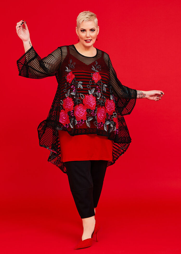 Shop Plus Size Applique Stripe Mesh Tunic, Red | Taking Shape AU