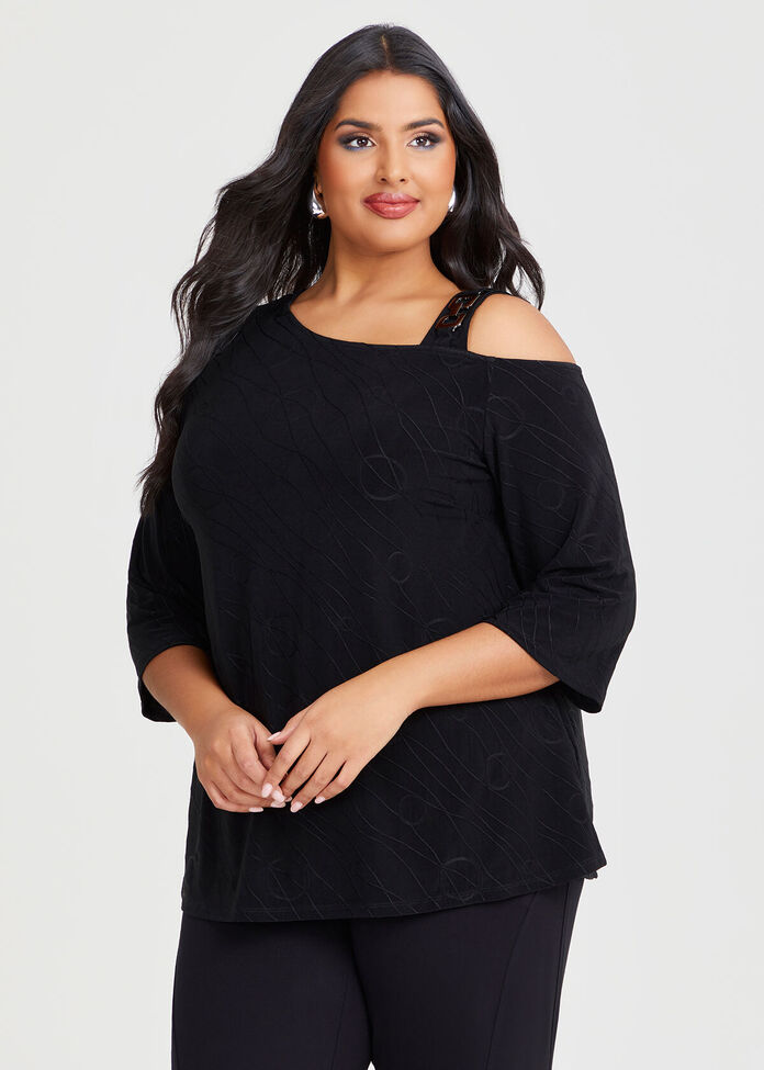 Plus Size Cold Shoulder Slinky Top Patterned Black | Taking Shape AU
