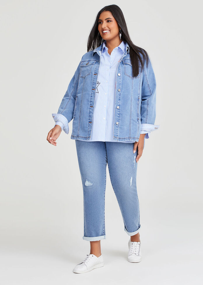 Shop Plus Size Cotton Stripe Embroidery Shirt, Blue | Taking Shape AU