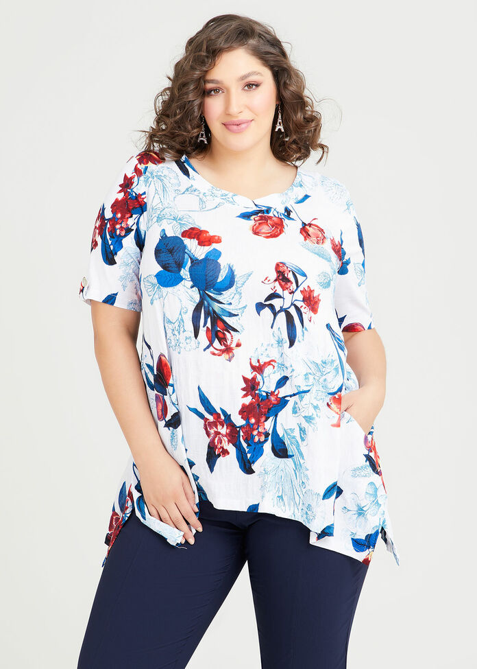 Shop Plus Size Button Back Natural Tunic, Blue | Taking Shape AU