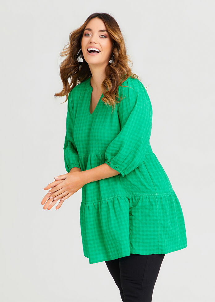 Shop Plus Size Cotton Gingham Tiered Tunic in Green | Sizes 12-30 ...