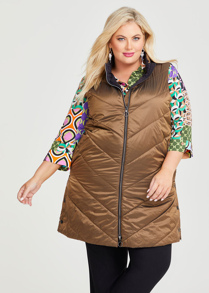 Shop Plus Size Longline Reversible Puffer Vest, Brown | Taking Shape AU