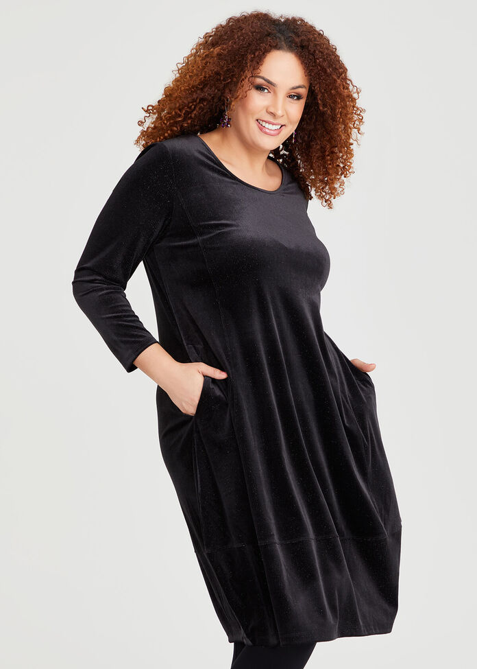 Shop Plus Size Lurex Stripe Velour Dress, Black | Taking Shape NZ