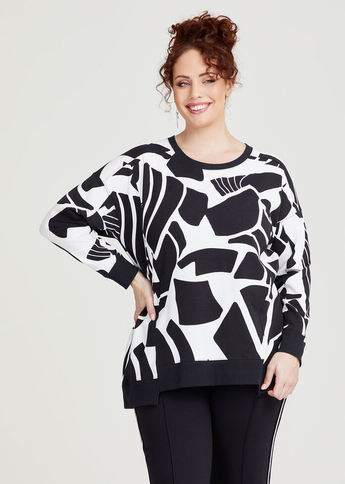 Shop Plus Size Cotton Geo Print Sweatshirt, Black | Taking Shape NZ