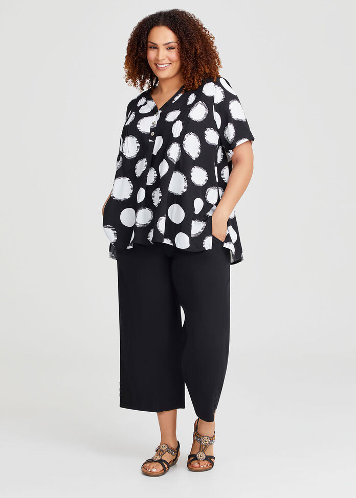 Plus Size Joy Pintuck Top in Black & White Spot | Taking Shape AU