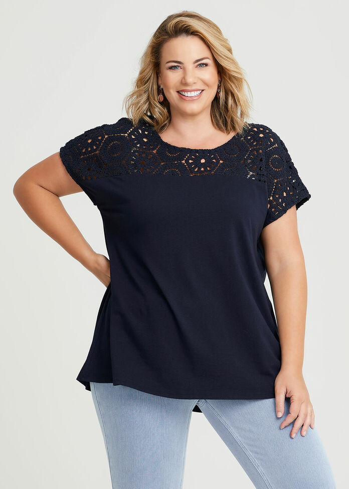 Shop Cotton Crochet Yoke Top in Blue, Sizes 12-30 | Taking Shape AU