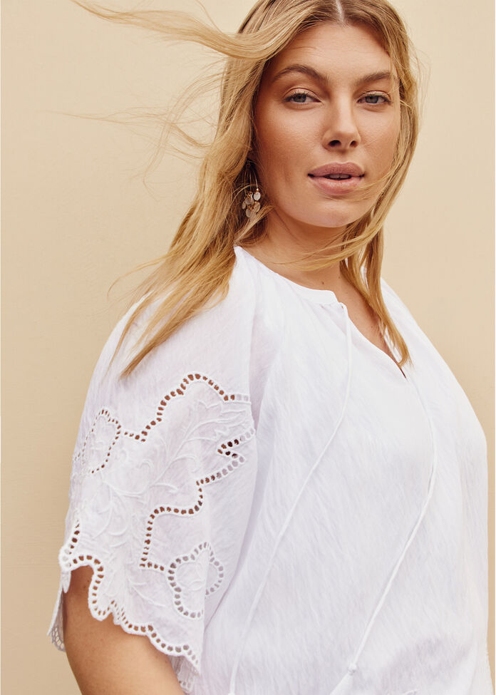 Shop Plus Size Natural Cutout Embroidery Top, White | Taking Shape AU