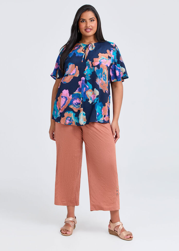 Shop Plus Size Tie Neck Tuck Front Natural Top, Floral | Taking Shape NZ