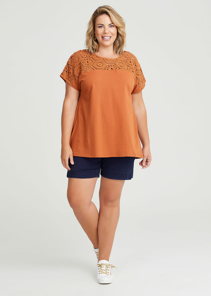 Shop Plus Size Cotton Crochet Yoke Top in Brown | Taking Shape AU