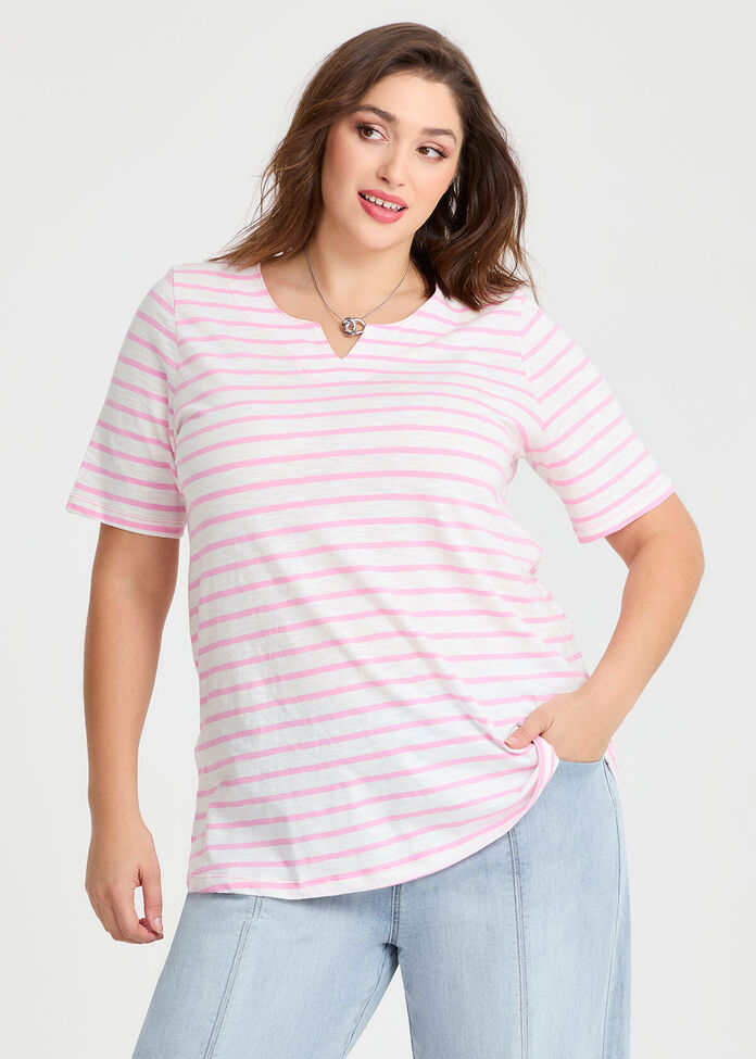 Shop Plus Size Cotton Notch Neck Top, Stripes | Taking Shape NZ