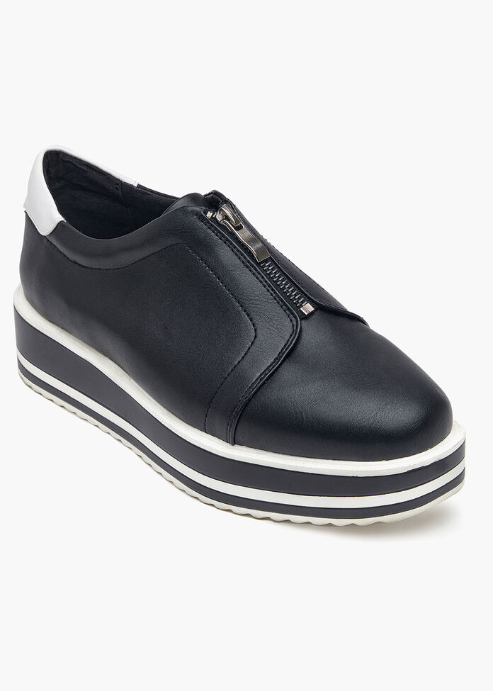 Shop Black Striped Wedge Zip Front Shoe | Comfortable Shoes | Taking ...