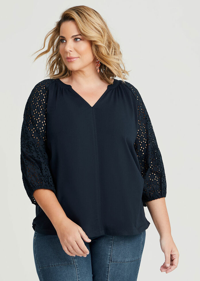 Shop Plus Size Cotton Broderie Notch Top in Black | Taking Shape AU