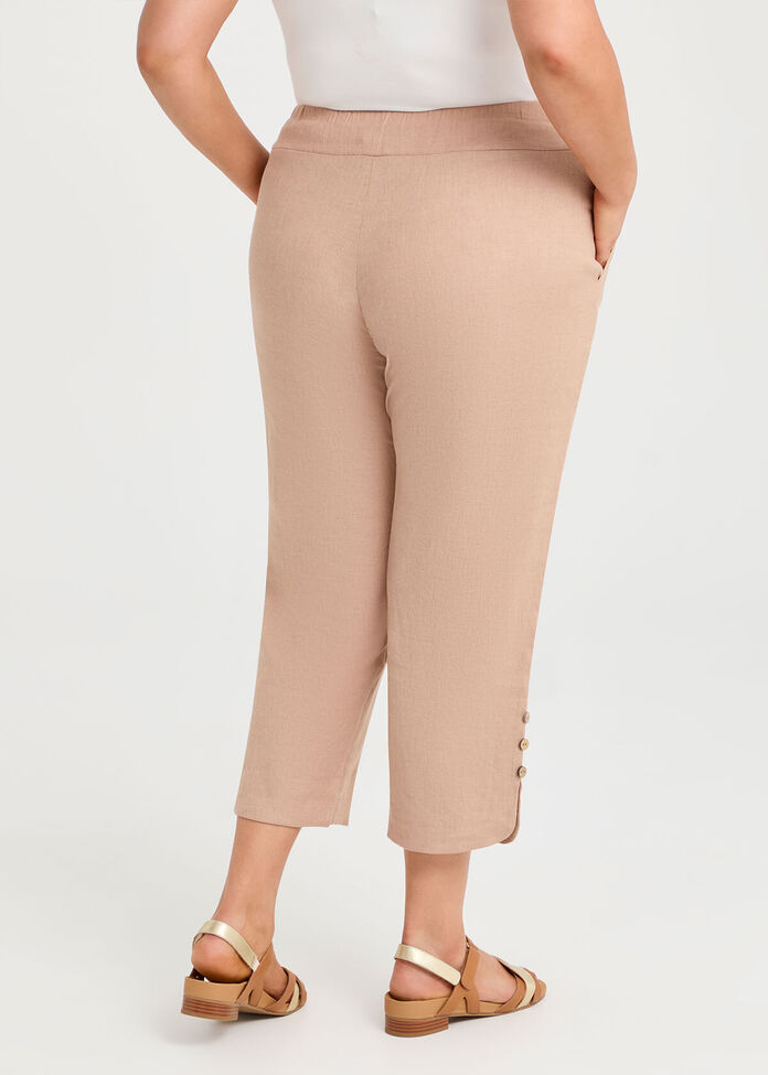 Shop Plus Size Slim Stretch Linen Crop Pant, Brown | Taking Shape AU