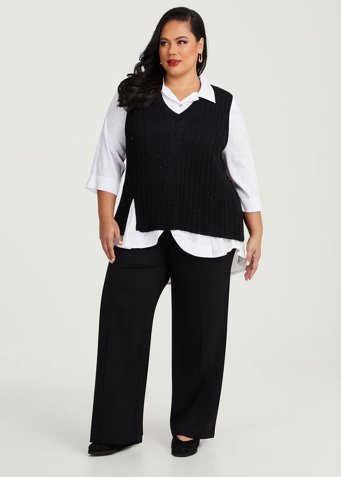 Shop Plus Size Split Front Mixed Rib Knit Vest, Black | Taking Shape NZ
