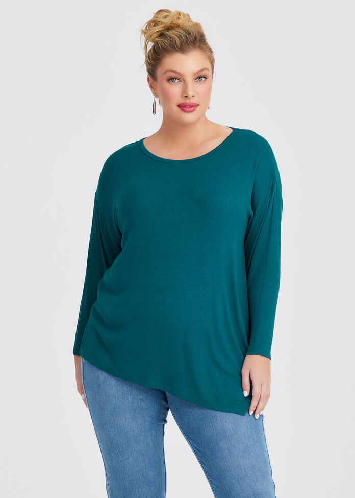 Plus Size Natural Asymmetrical Rib Top Jade Green | Taking Shape AU