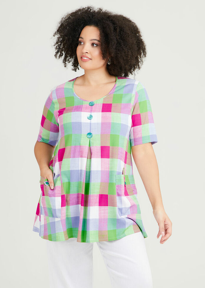Shop Plus Size Check Button Natural Tunic, Multi | Taking Shape AU