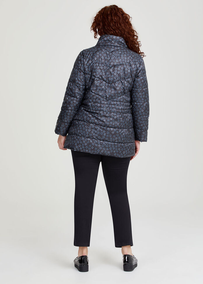 Shop Plus Size Mid Length Print Puffer Jacket, Black | Taking Shape AU