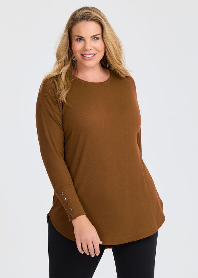 Shop Plus Size Rib Hi-lo Top, Brown | Taking Shape NZ