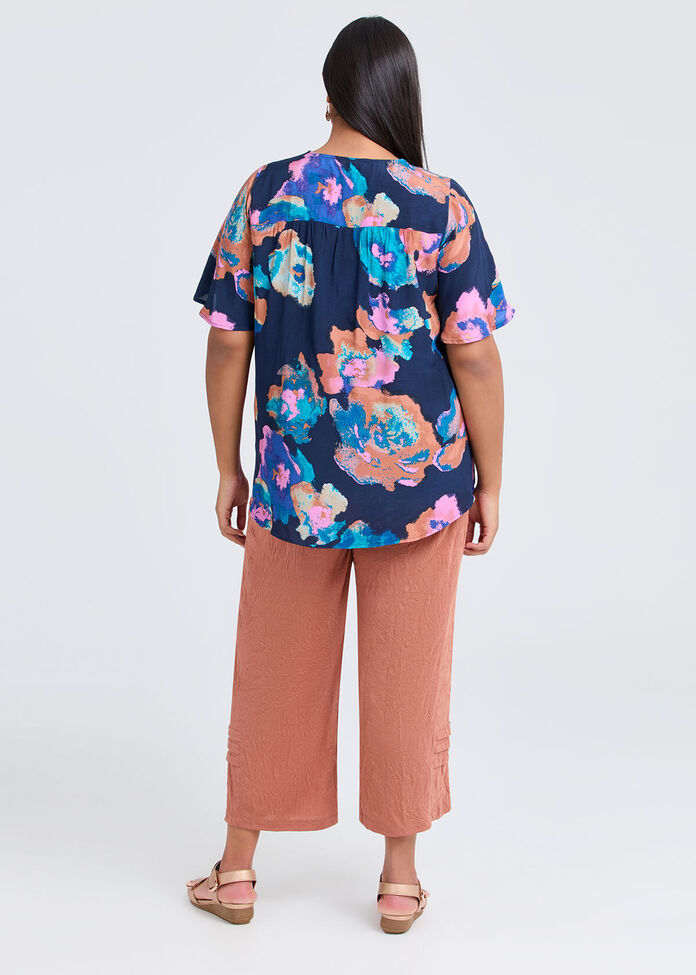 Shop Plus Size Tie Neck Tuck Front Natural Top, Floral | Taking Shape NZ