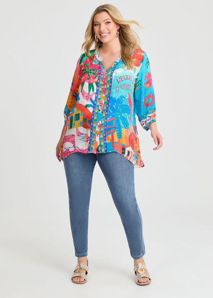 Shop Plus Size Natural Tropicana Button Top, Multi | Taking Shape AU