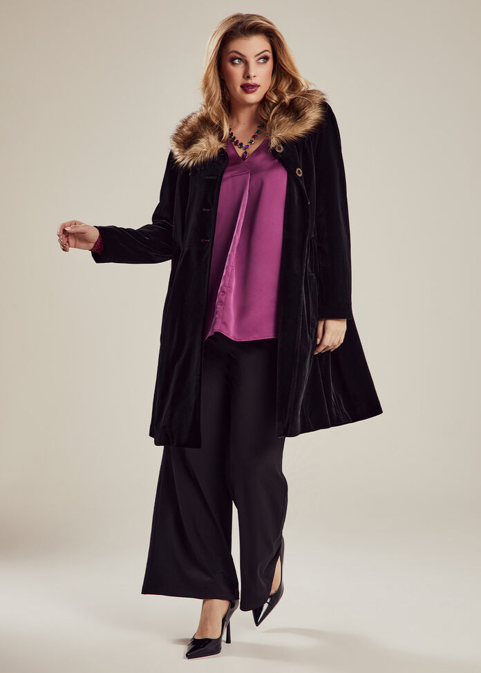 Shop Plus Size Luxe Velvet Coat With Fur Collar, Black | Taking Shape AU