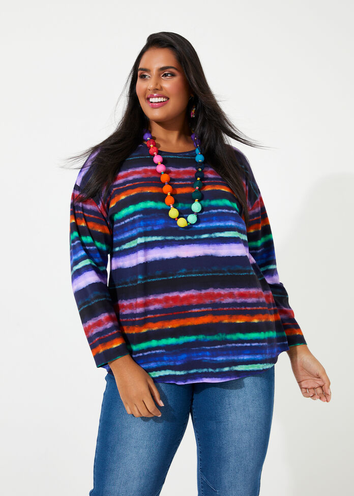 Shop Plus Size Cotton Watercolour Stripe Top, Multi | Taking Shape AU