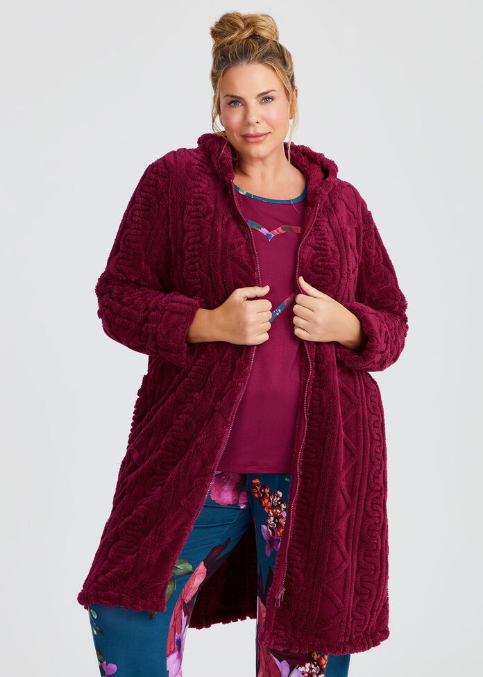 Shop Plus Size Plush Hooded Zip Up Robe, Red | Taking Shape UK