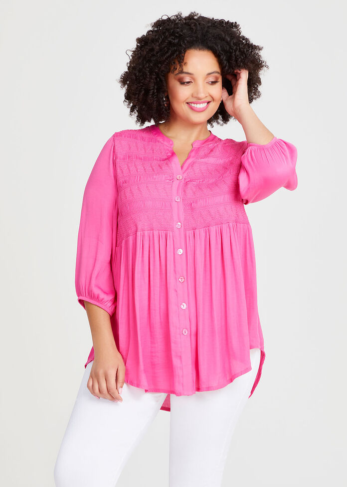 Shop Plus Size Shirred Luxe Button Tunic, Red | Taking Shape AU