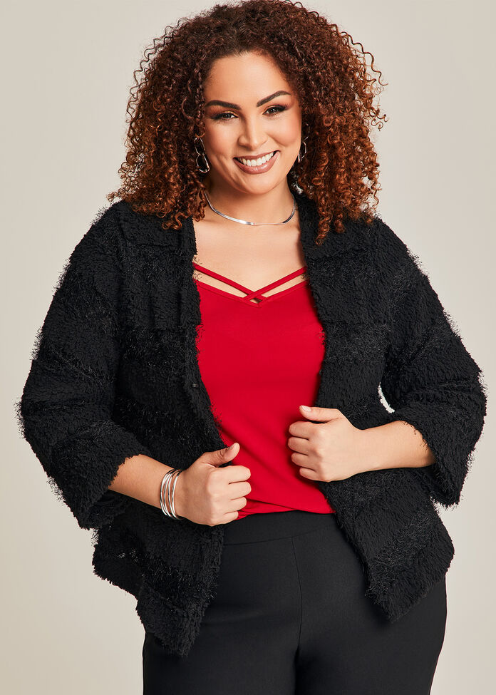Shop Plus Size Fringe Tassel Cardigan in Black | Taking Shape AU