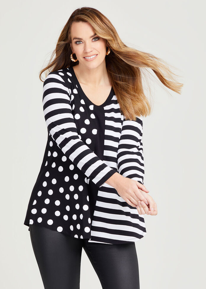Shop Plus Size Natural Centre Stage Spot & Stripe Top, Black | Taking ...