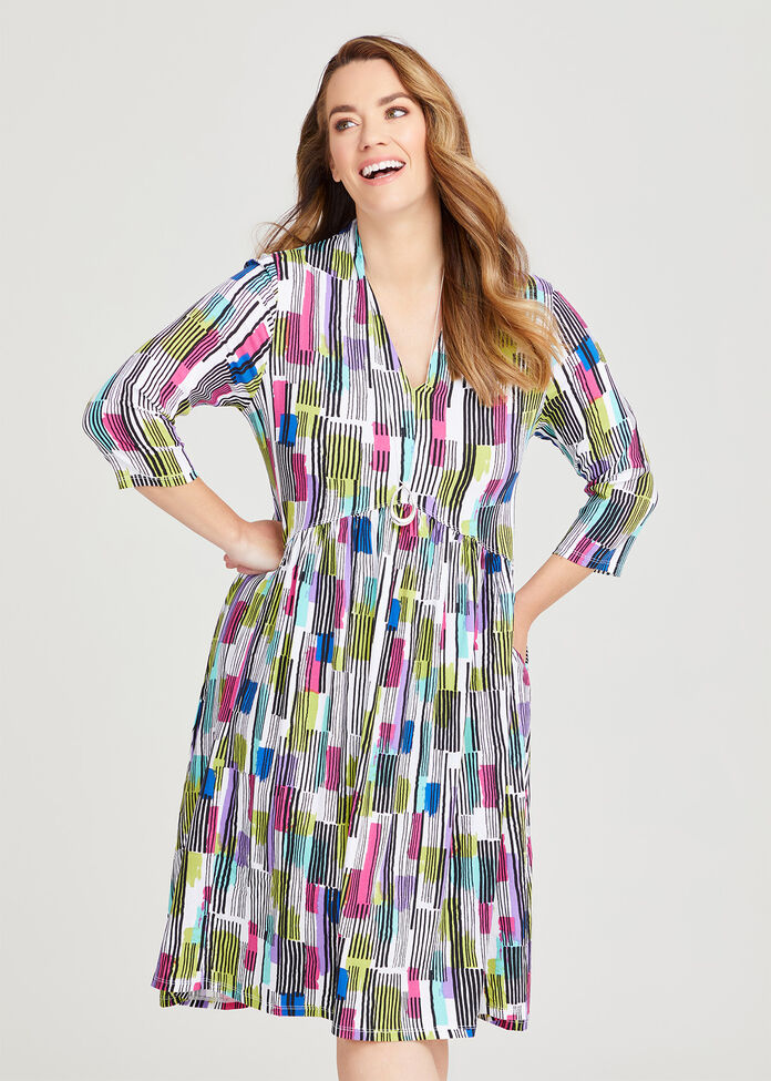 Shop Plus Size Natural V-neck Print Dress, Multi | Taking Shape AU