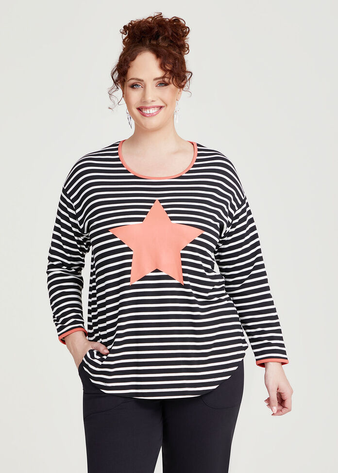 Shop Plus Size Bamboo Ponte Star Stripe Top Black Taking Shape Au