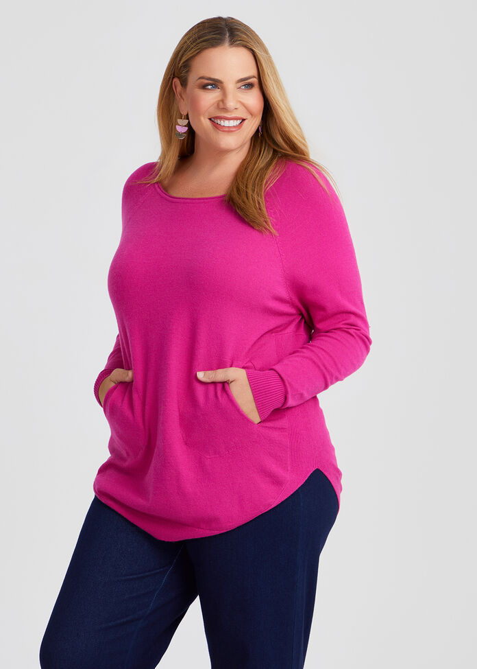 Shop Plus Size Natural Curved Hem Pocket Jumper, Red | Taking Shape UK