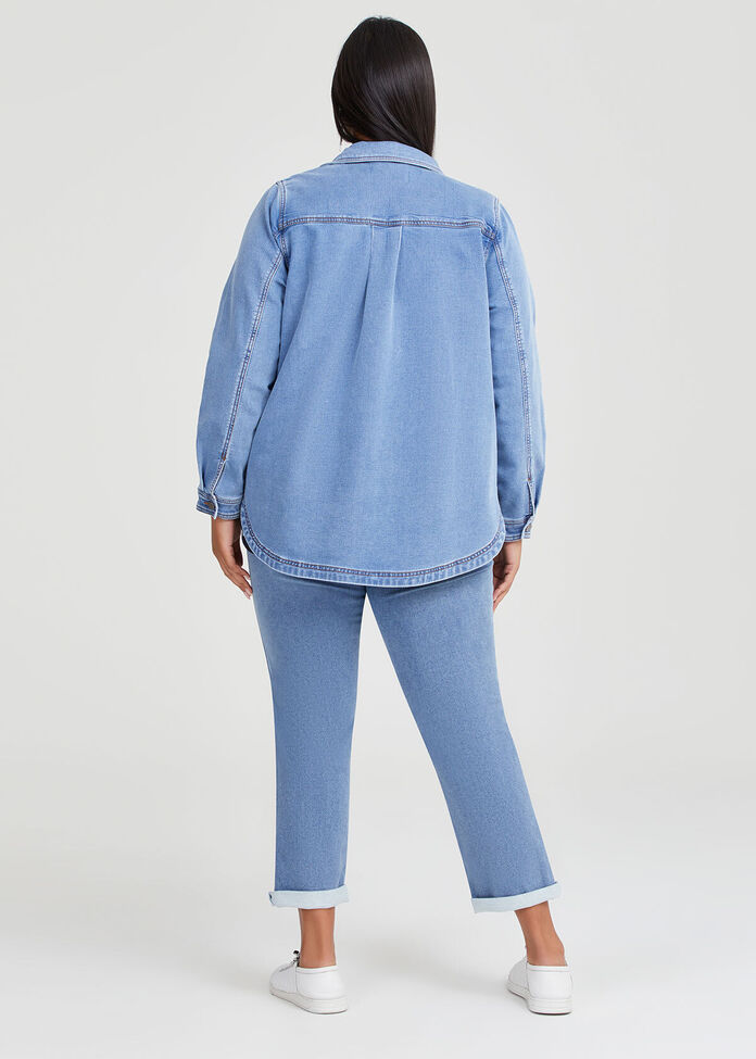 Shop Plus Size Cotton Curved Hem Denim Shacket, Blue | Taking Shape AU