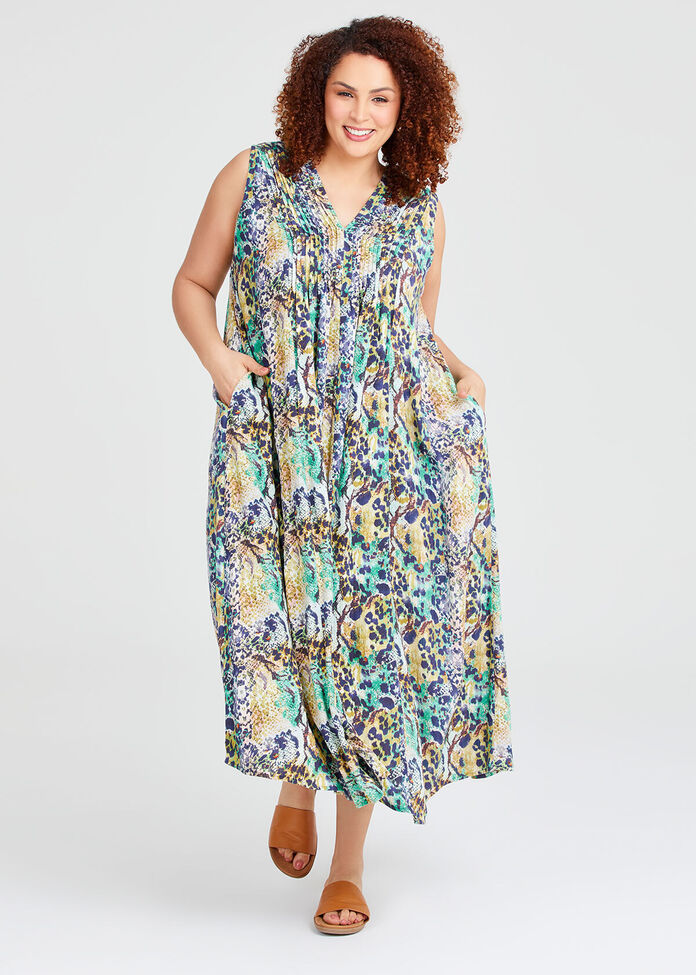 Plus Size Fiesta Sleeveless Maxi Dress Teal Print | Taking Shape AU
