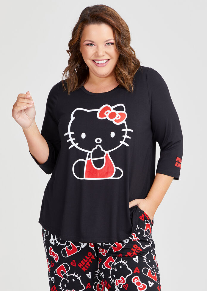 Shop Plus Size Hello Kitty Pyjama Top, Black | Taking Shape AU