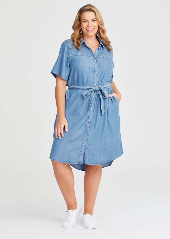Shop Plus Size Chambray Embellished Dress, Blue | Taking Shape AU
