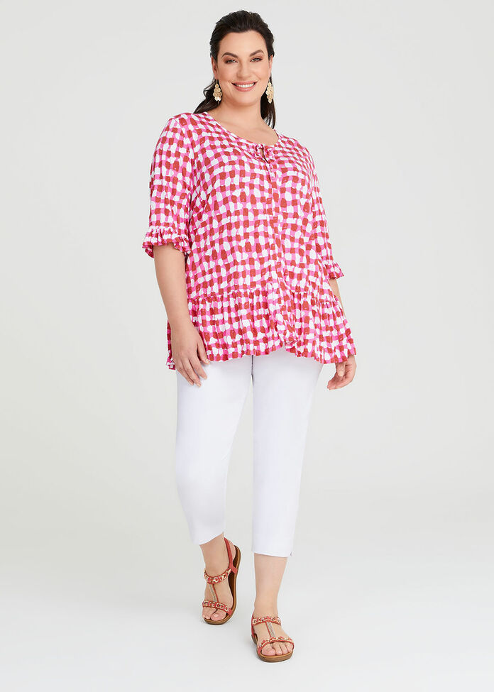 Shop Plus Size Bamboo Multi Geo Check Top in Red | Sizes 12-30 | Taking ...