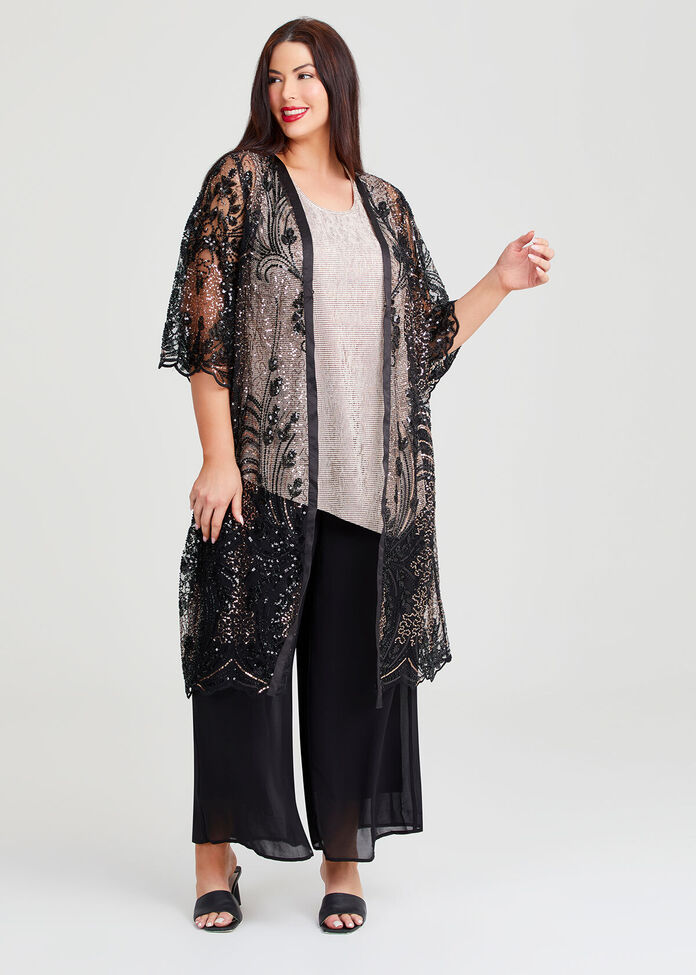 Shop Plus Size Glam Sequin Embroidered Kimono, Black | Taking Shape AU