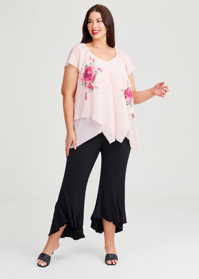 Shop Plus Size Amelie Sparkle Flower Chiffon Top, Red | Taking Shape NZ