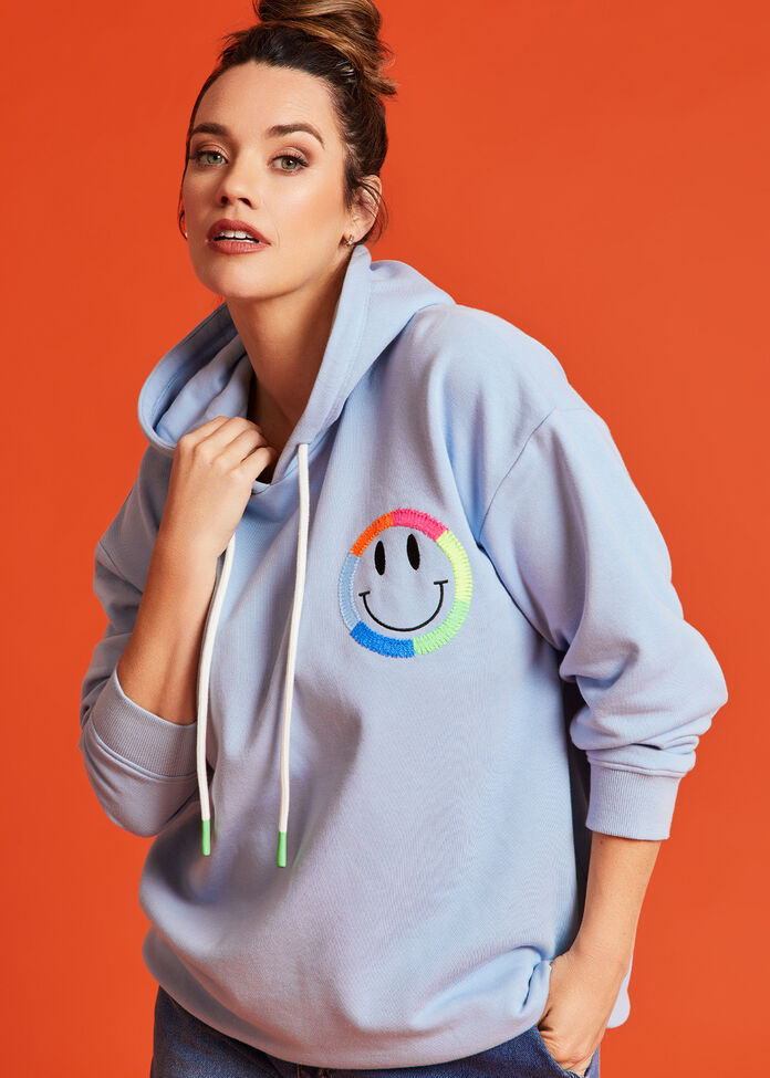 Shop Plus Size Cotton Happy Hooded Sweatshirt, Blue | Taking Shape AU