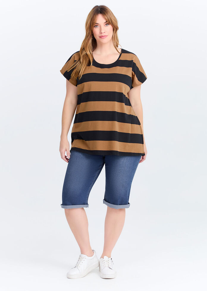 Shop Plus Size Cotton Block Stripe T-shirt, Brown | Taking Shape NZ