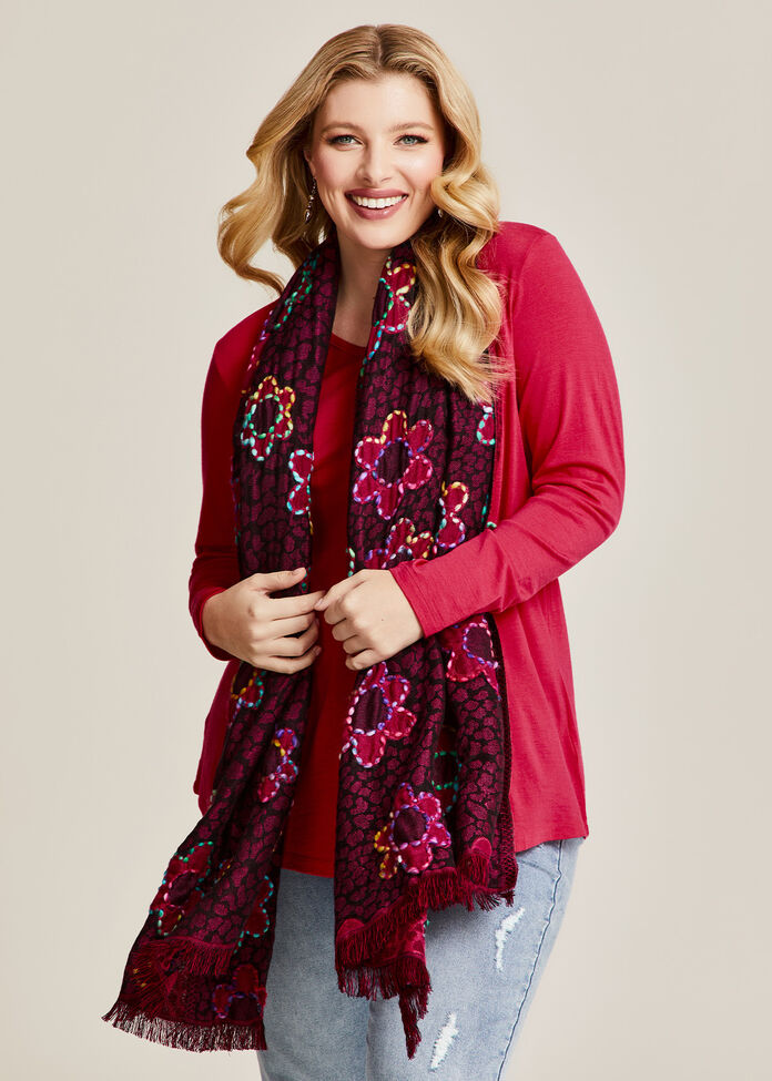 Shop Embroidered Daisy Scarf in Red | Accessories | Taking Shape AU